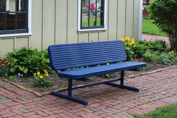 Free Standing 4' Park Bench With Backrest | Perforated Steel | USA Made