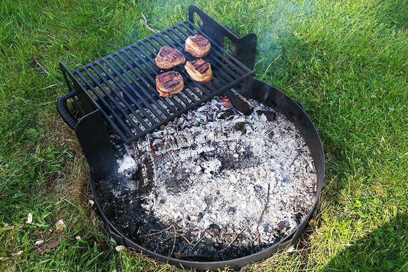 Commercial Fire Rings w/ Adjustable Cooking Grate | Tilt Back Anchor