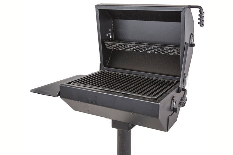 Commercial Outdoor Pedestal Grill with Lid & Shelf | Premier Polysteel