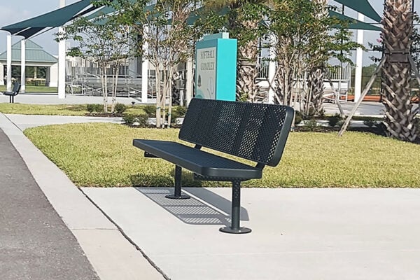 8' Park Bench With Backrest | Surface Mount | Expanded Metal Design