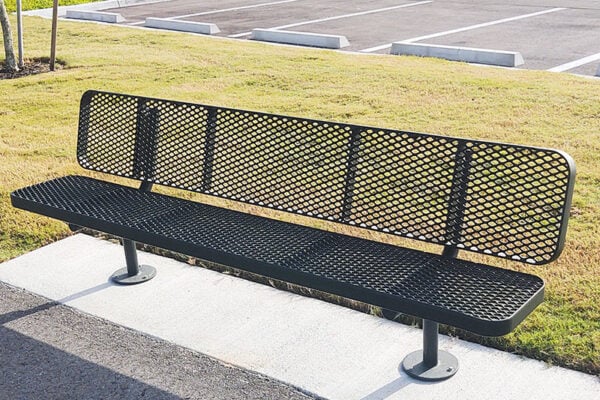 8' Park Bench With Backrest | Surface Mount | Expanded Metal Design