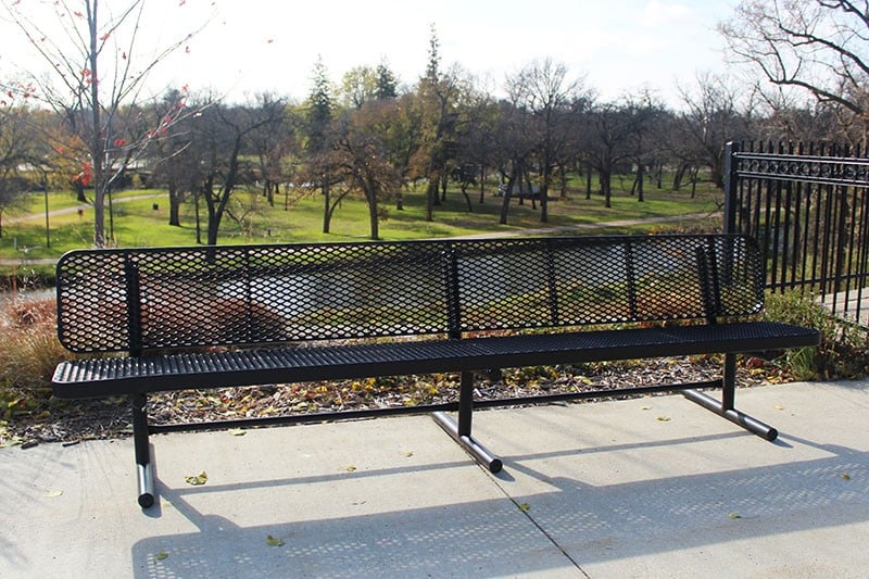 10' Surface Mount Park Bench With Backrest | Perforated Steel