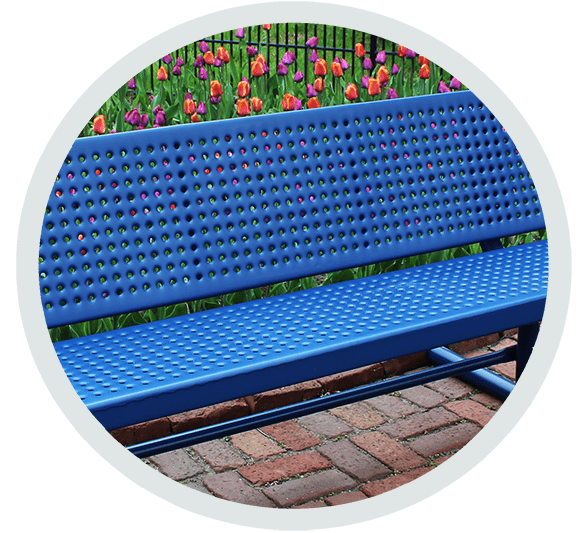 10' Surface Mount Park Bench With Backrest | Perforated Steel