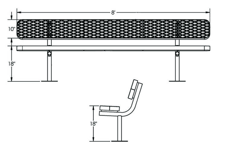 Park Bench | 8' Length | Commercial Quality | USA Made | Plastisol Coated