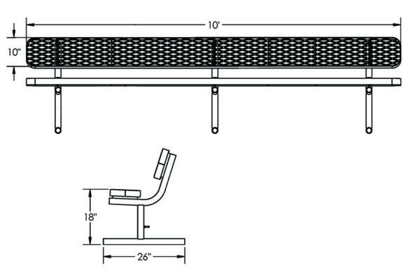 10' Park Bench With Backrest | Perforated Steel | Made in the USA
