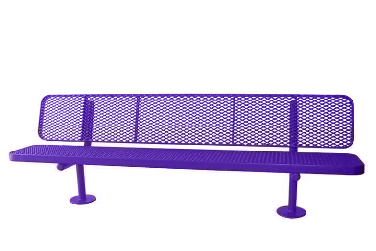 8' Park Bench With Backrest | Surface Mount | Expanded Metal Design
